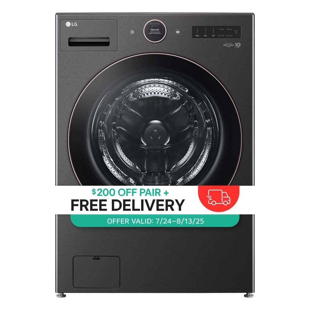 LG 5.0 cu. ft. Stackable Smart Front Load Washer in Black Steel with AI ...