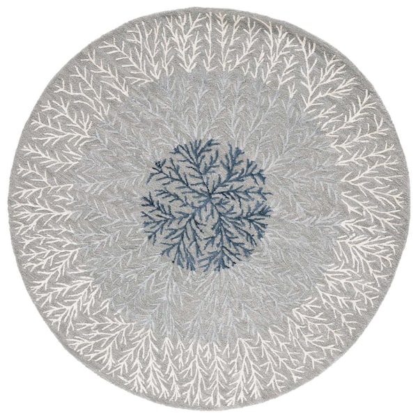 SAFAVIEH Soho 6 ft. x 6 ft. Gray/Ivory Branch Geometric Round Area Rug ...