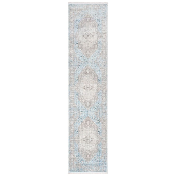 SAFAVIEH Dream 2 ft. x 8 ft. Gray/Aqua Distressed Medallion Runner Rug ...