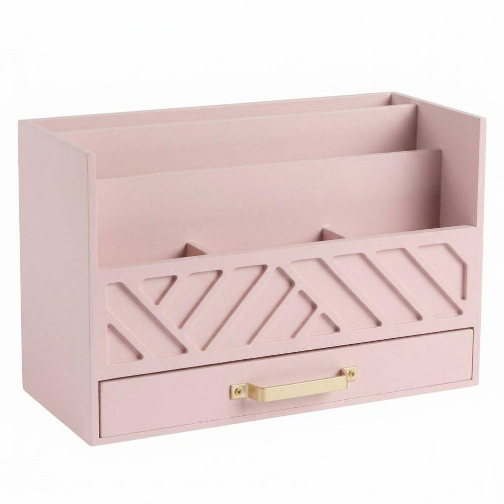 Pink 11.8 in. x 7.5 in. Wood Desk Organizers,Tabletop Organizer with ...