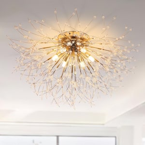 OUKANING 23.6 in. 6-Light Gold Flush Mount Modern Firework Shaped ...