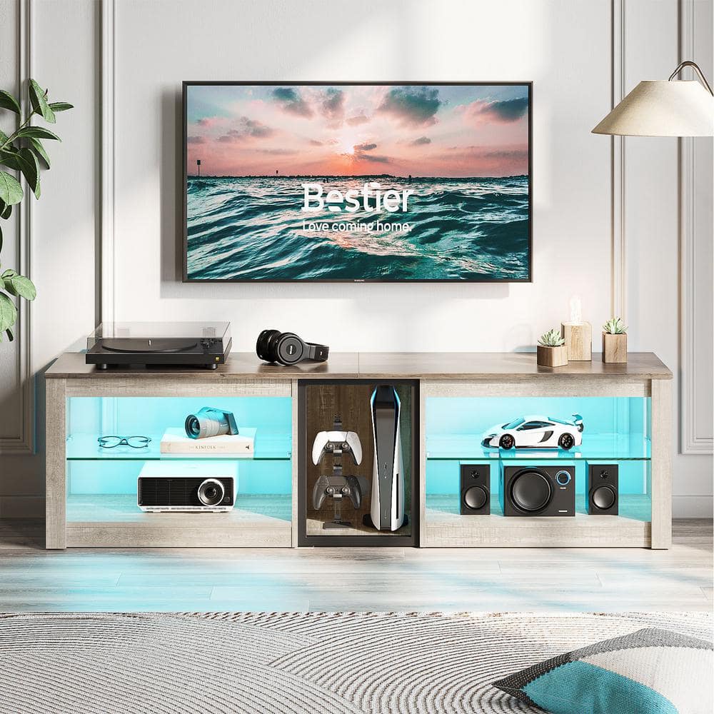 Bestier 63 in. Wash White TV Stand Fits TVs up to 65 in. LED ...