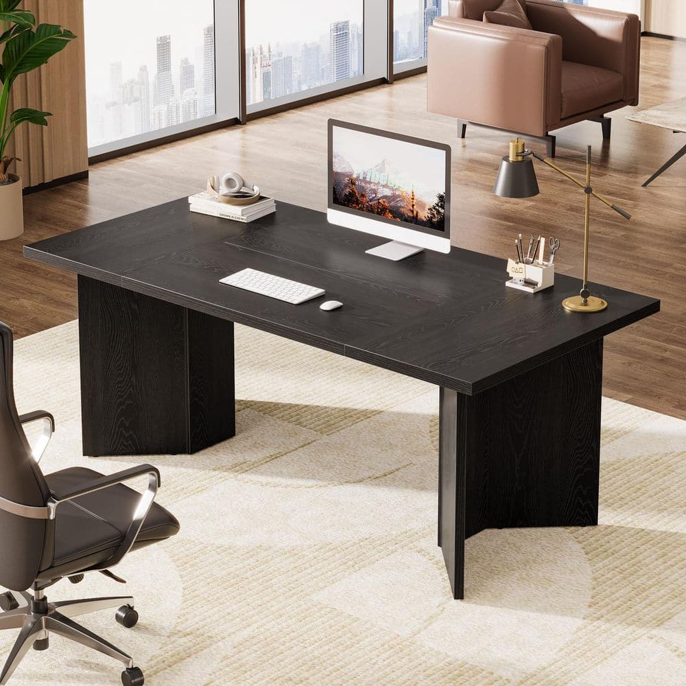 BYBLIGHT 63 in. Rectangular Black Engineered Wood Executive Desk ...