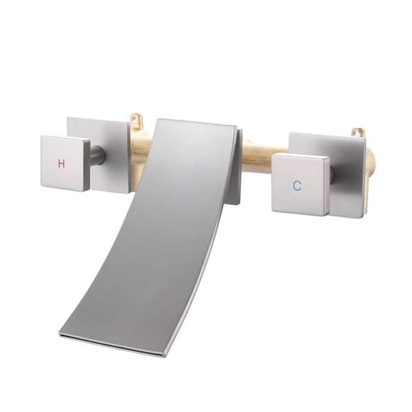 AVITAS Waterfall Double Handle Wall Mounted Bathroom Sink Faucet, Solid ...