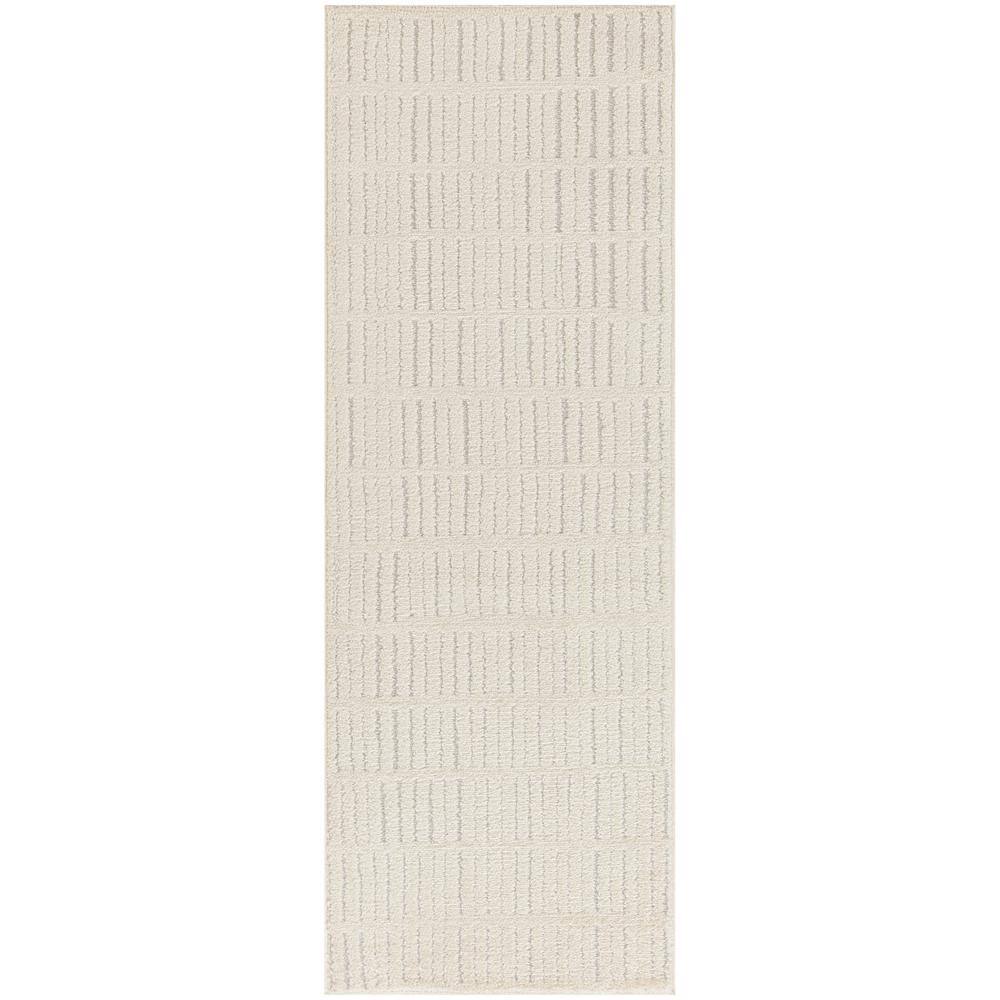 Nourison Cozy Modern Ivory Grey 2 ft. x 6 ft. Linear Contemporary ...
