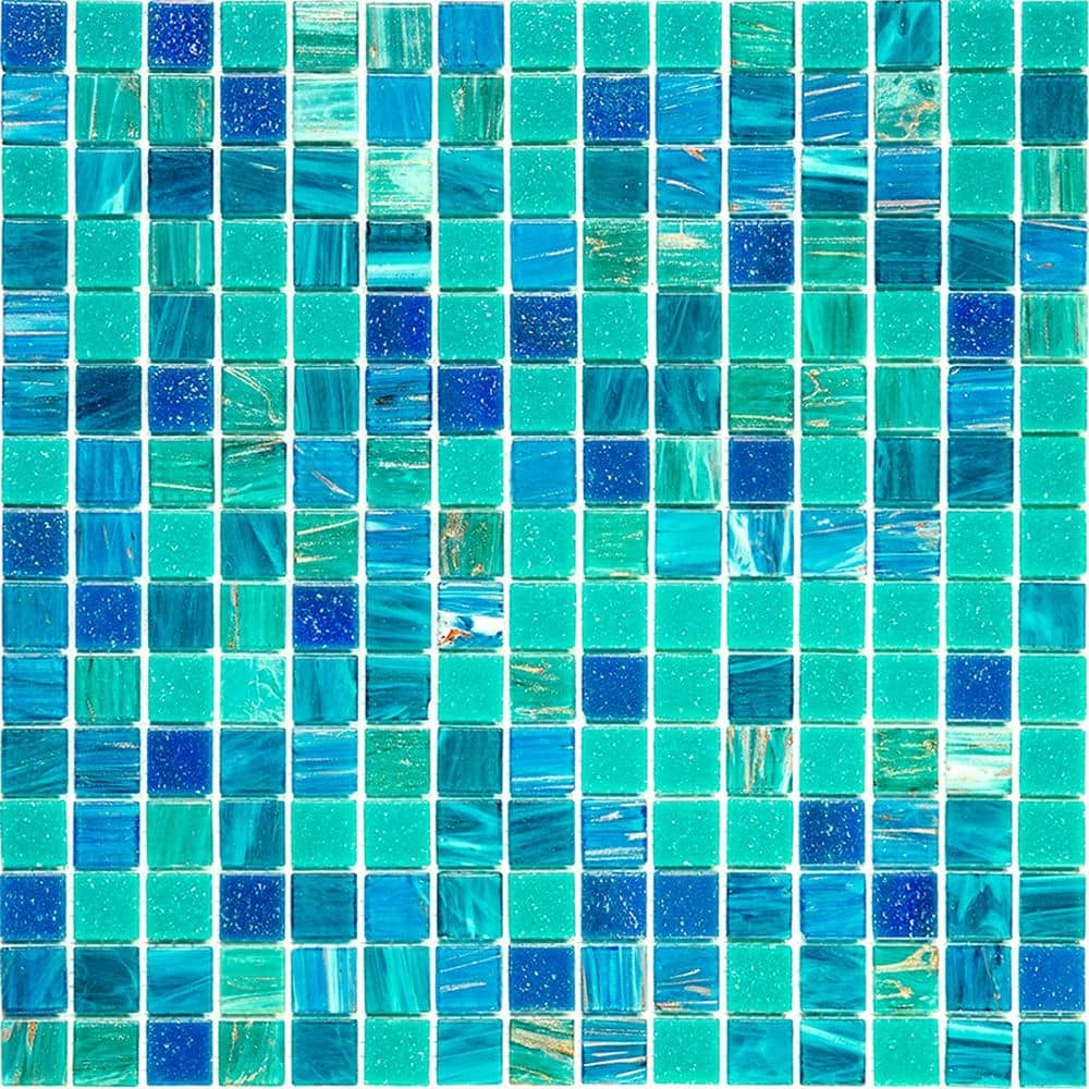 Apollo Tile Mingles 12 in. x 12 in. Glossy Blue Green Glass Mosaic Wall ...