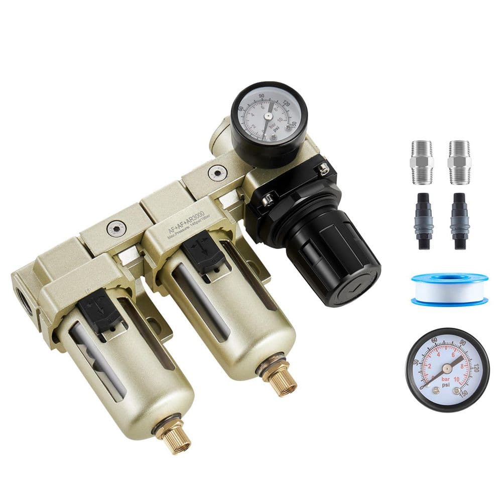 SKYSHALO Air Compressor Filter Regulator, 3/8 in. NPT Dual Stage Air ...