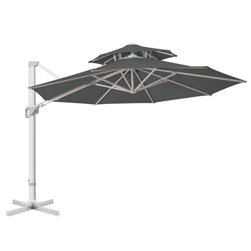 PASAMIC 11 ft. 2-Tiers Aluminum Patio Umbrella Offset Cantilever ...