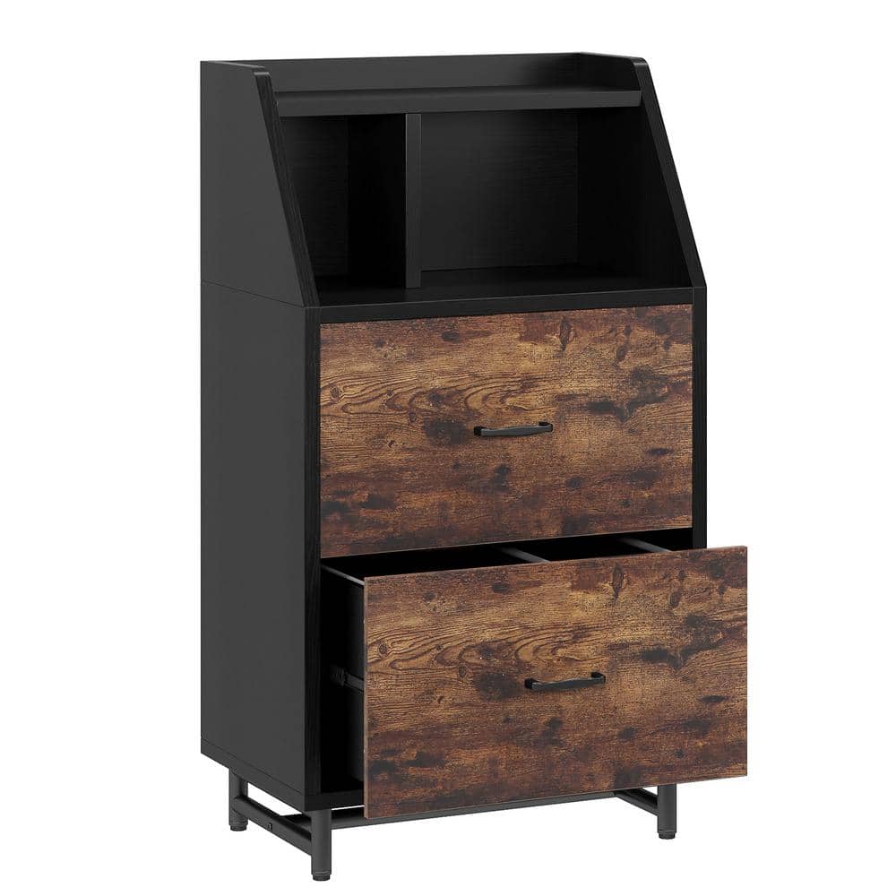 BYBLIGHT Atencio 2-Drawer Rustic Brown Wood 24 in. W Vertical File ...