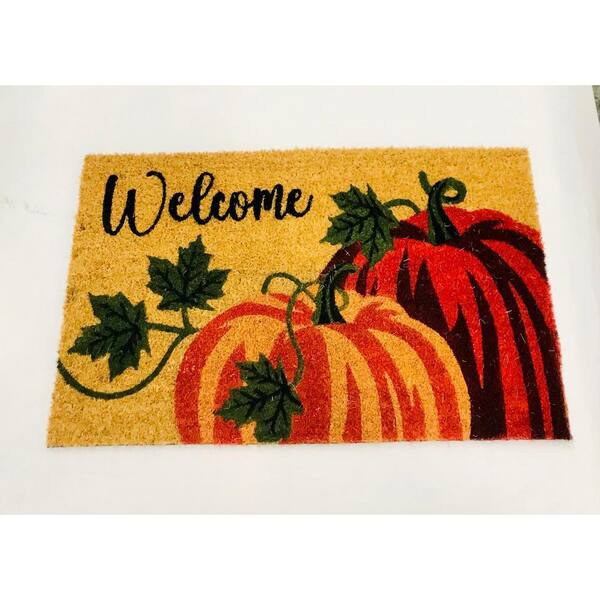 FIRST CONCEPT INC Welcome Pumpkins Multi 18 in. x 30 in. Coir Non-Slip ...