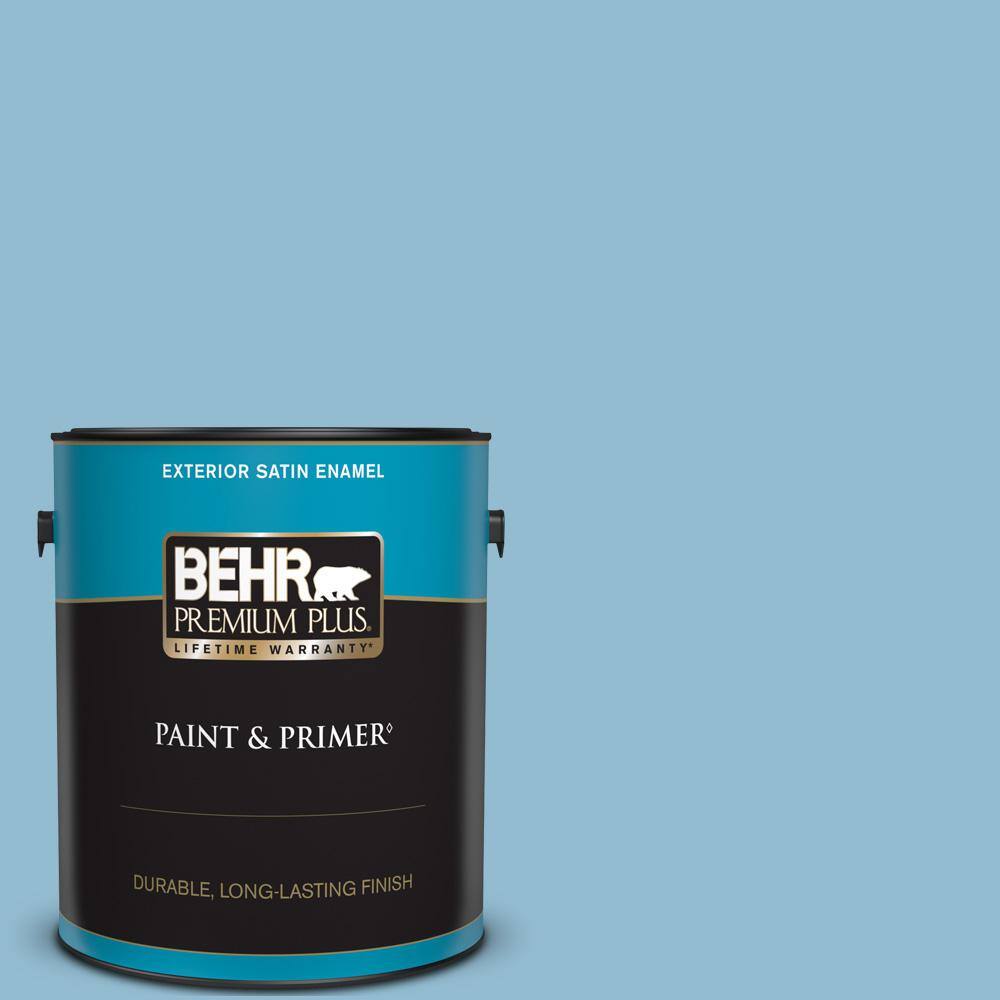 BEHR PREMIUM PLUS 1 gal. #S490-3 Reef Blue Satin Enamel Exterior Paint ...