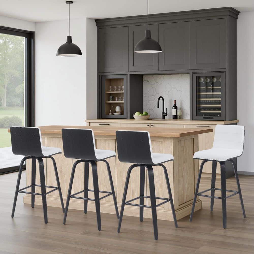 Armen Living Vienna 39.5 in. H White / Black Square Back Wood Bar Stool ...