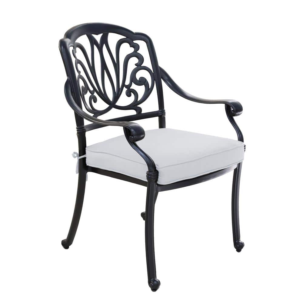 GC GATHERCRAFT Geneva Cast Aluminum Outdoor Dining Arm Chairs with Cast Silver Cushions (Set of ...