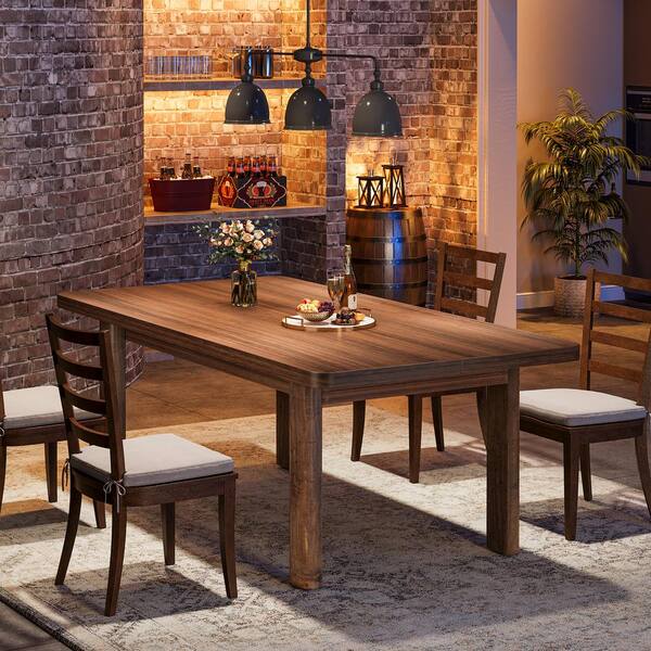 TRIBESIGNS WAY TO ORIGIN Halsey 63 in. Farmhouse Brown Wood 4 Legs Dining Table Rectangular Dinner Kitchen Table for 4 to 6 HD YS0159 HYF