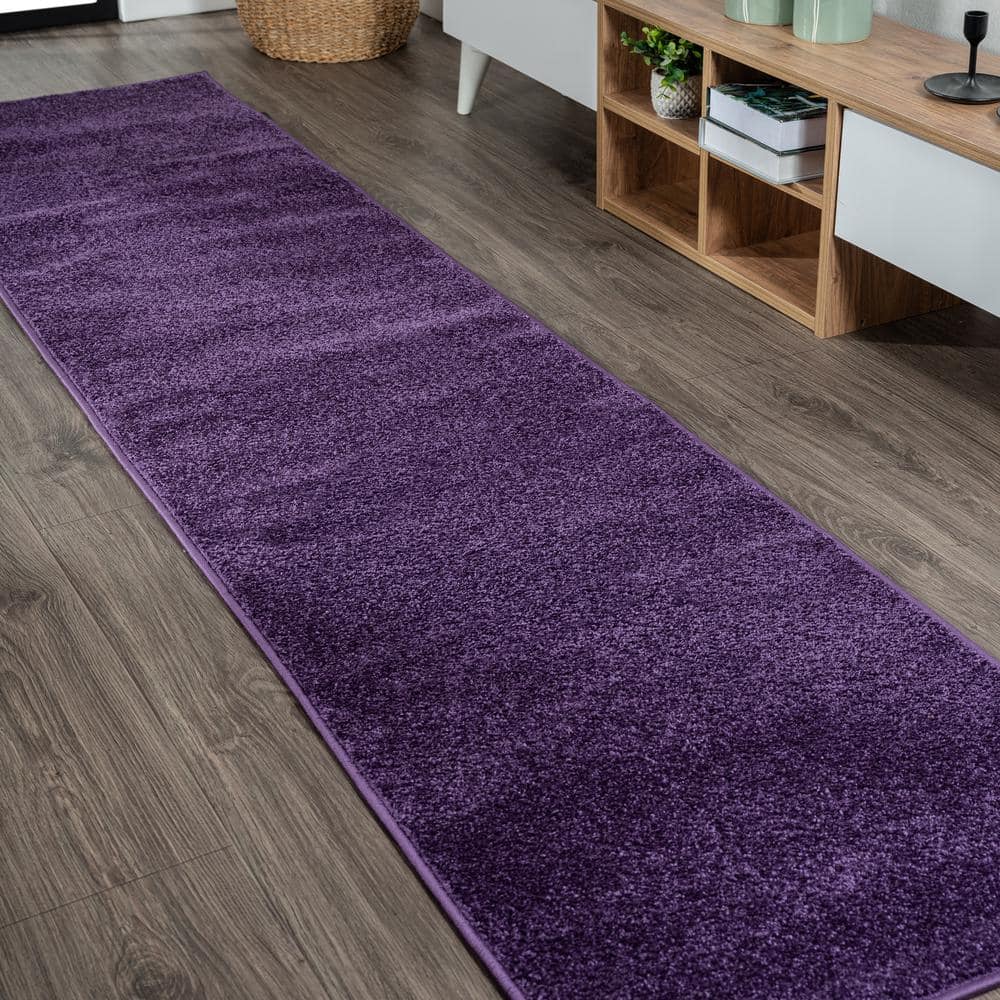 JONATHAN Y Haze Solid Low-Pile Purple 2 ft. x 14 ft. Runner Rug SEU100N ...