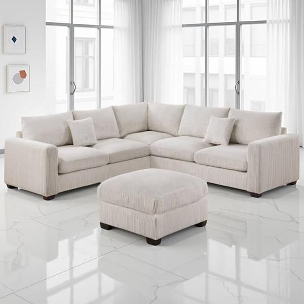 Benjara 102 in. Square Arms Square Arm Corduroy L-Shaped Sectional Sofa ...