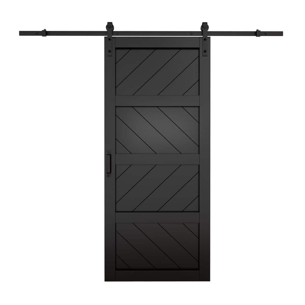 EH PUERTA 36 in. x 84 in. Black Finished 4-Lite Wave Pattern Style MDF ...