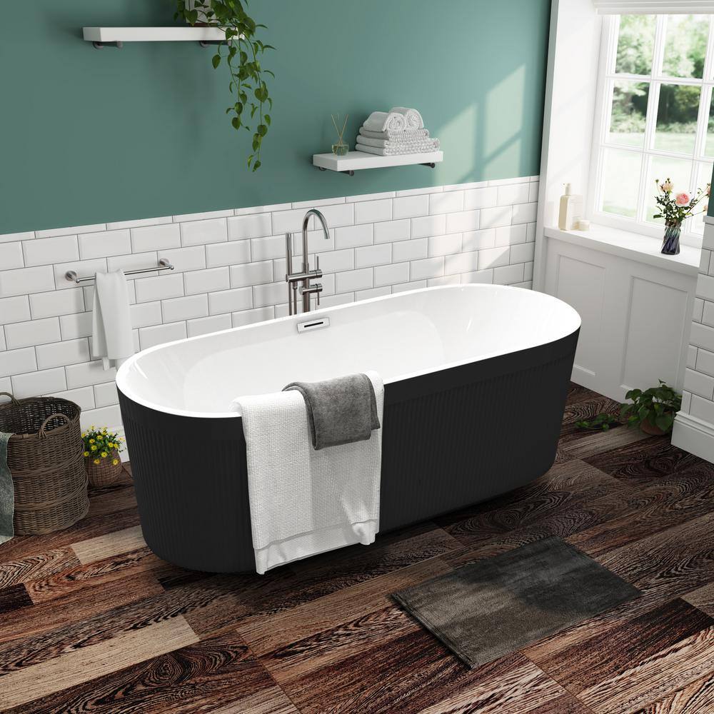 FORCLOVER 59 in. x 30 in. Freestanding Soaking Bathtub with Center ...