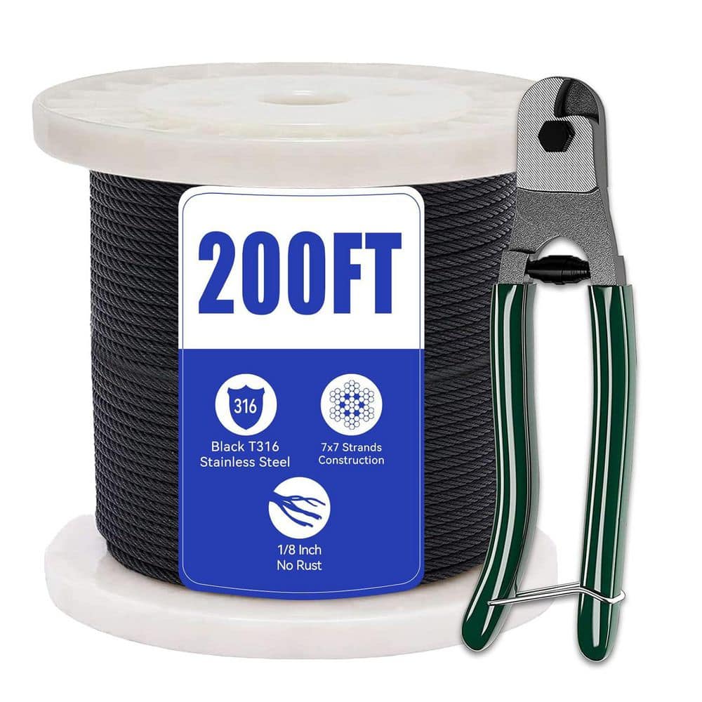 Afoxsos 200 ft. T316 Stainless Steel Black Cable Railing with Cutter ...