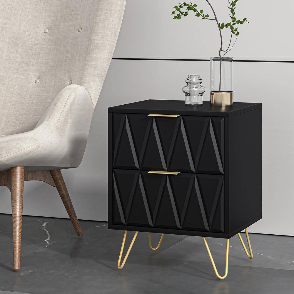 CIPACHO 2-Drawer Black Simple Geometric Nightstand 14.57 in. D x 16.54 ...