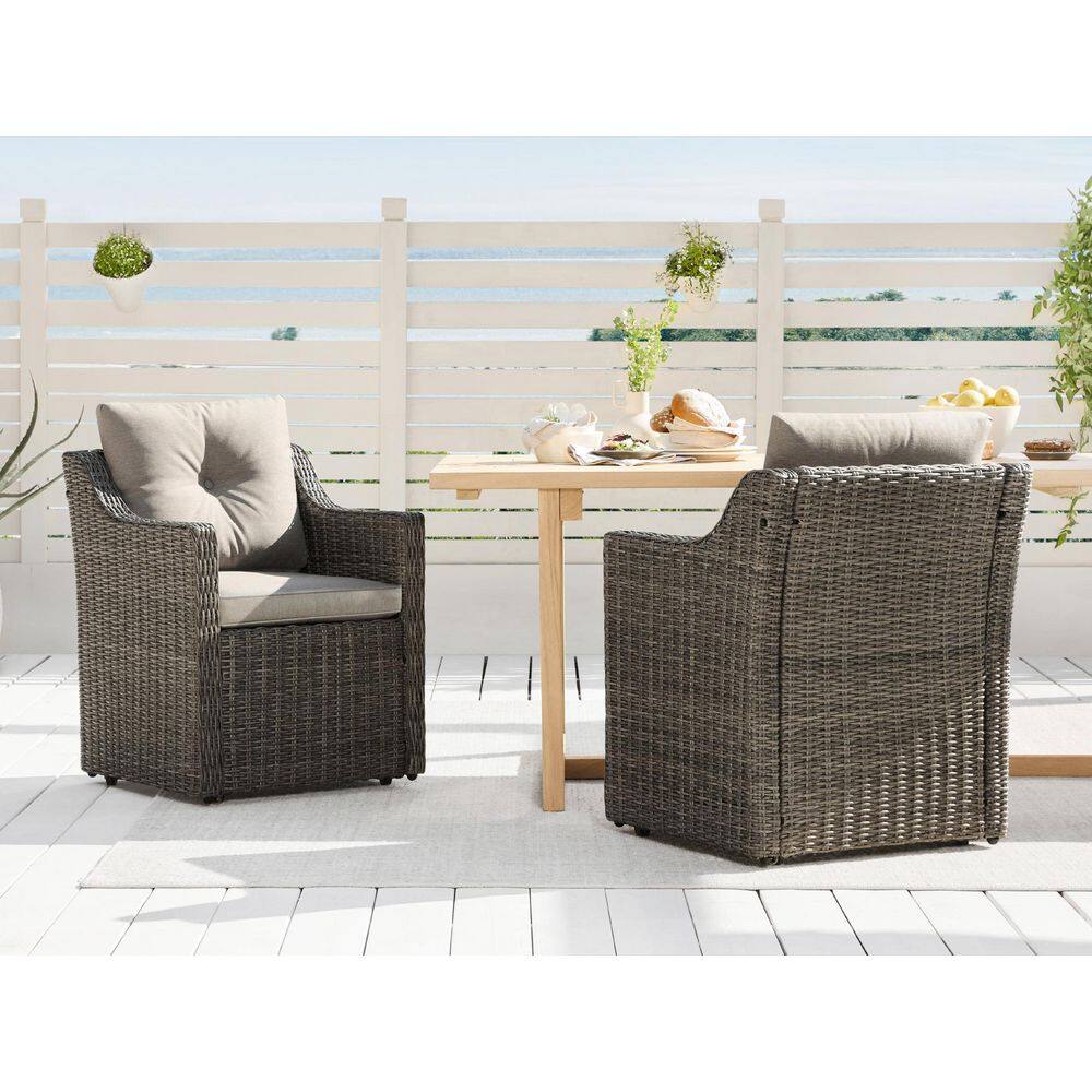 Spruce & Spring Thaddeus Gray Rattan Wicker Dining Chair with Removable ...