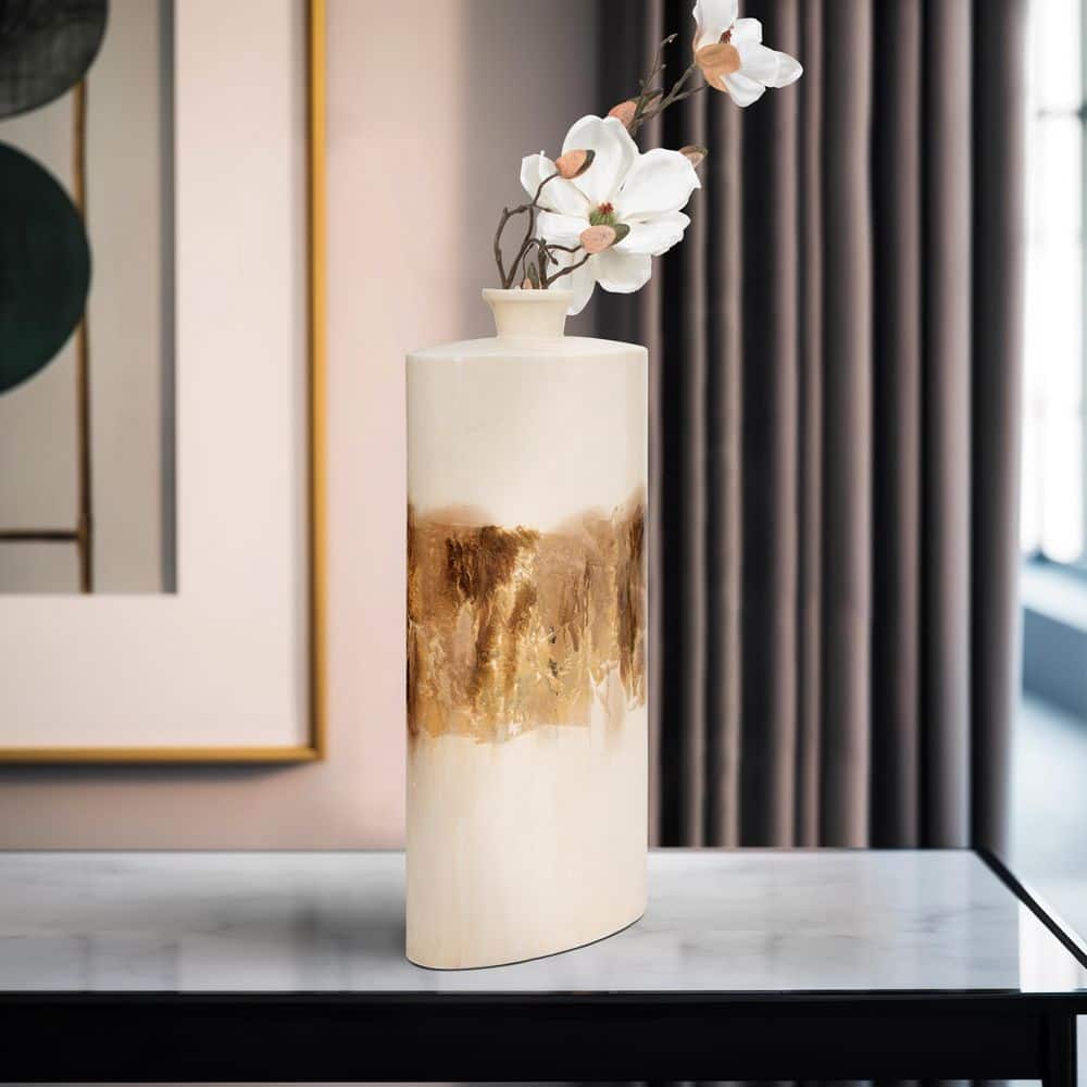 Liv & Skye 20 in. Ivory Metal Pearl and Gold Two-Tone Decorative Vase ...