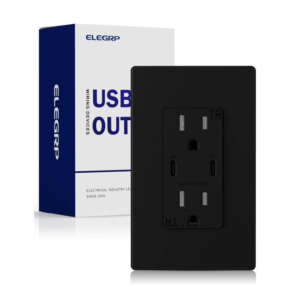 ELEGRP 30-Watt Dual Type C USB Duplex Wall Outlet for PD and QC, 15 Amp ...