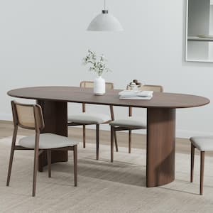Dovelina Haiden Modern Oval Oak Wood Top Black 67 in. Double Pedestal Base Dining Table Seats 6 ...