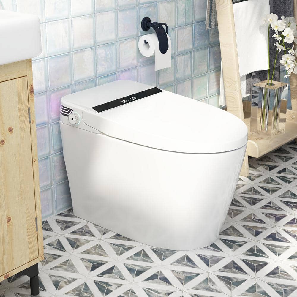 FUFU&GAGA Elongated Smart Bidet Toilet 1.28GPF with Foot Sensing Auto ...