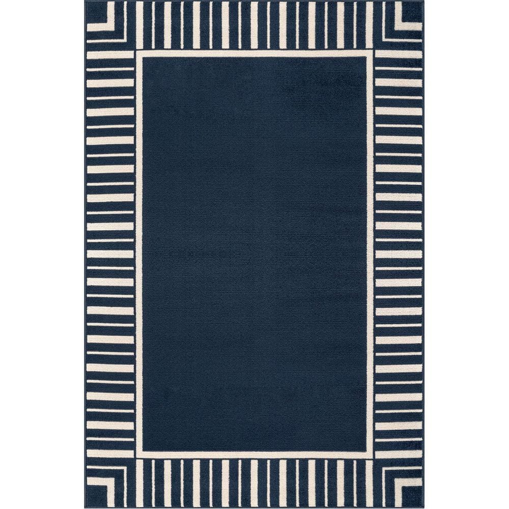 Beverly Rug Edge Navy 10 ft. x 14 ft. Rubber Back Washable Geometric ...