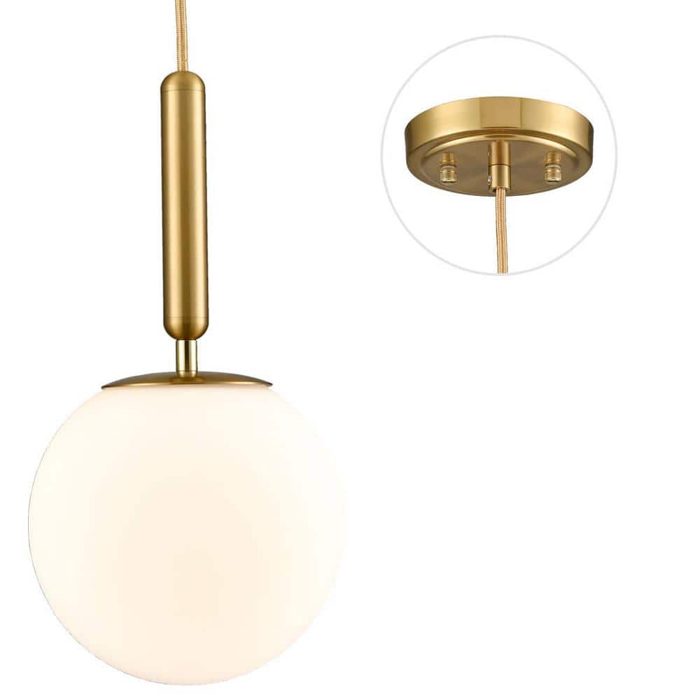 CLAXY 40-Watt 1-Light Gold Finished Shaded Pendant Light with Milk ...