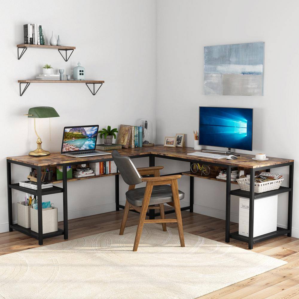 Buy Lantz 70.86 in. L-Shaped Rustic Brown Wood and Metal Computer Desk ...