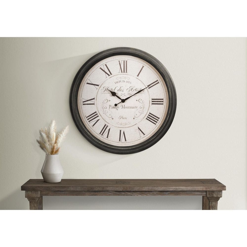 30 in. Round Transitional Brown Analog Wall Clock CKJY2414-B - The Home ...
