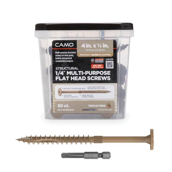 CAMO 1/4 in. x 4 in. Star Drive Flat Head Multi-Purpose Structural Wood ...