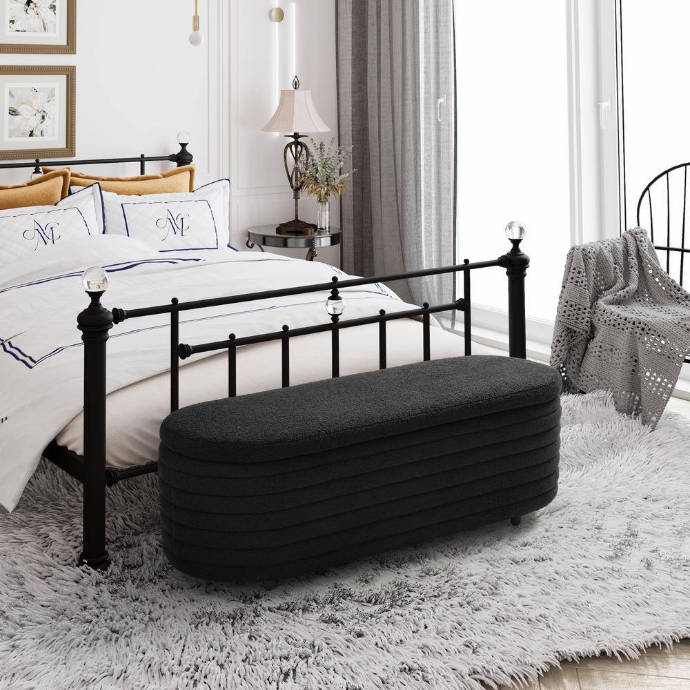 WESTINFURNITURE Bayville 54 in. Wide Oval Sherpa Upholstered Entryway ...