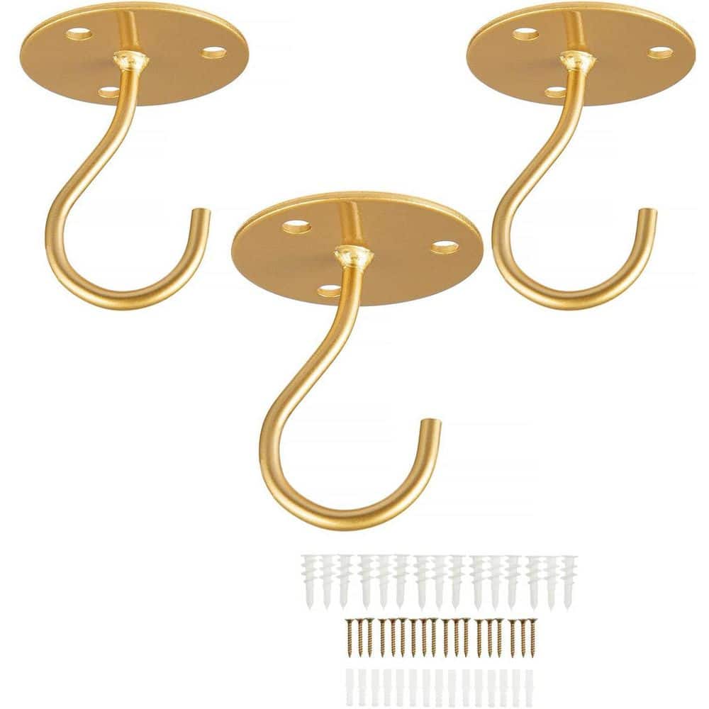 SenQWFa Ceiling Hooks for Hanging Plants Gold Heavy Duty Metal Wall ...