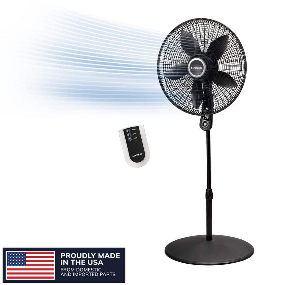 Lasko 20 in. 4 Speed Oscillating Pedestal Fan for Home in Black with 90 ...