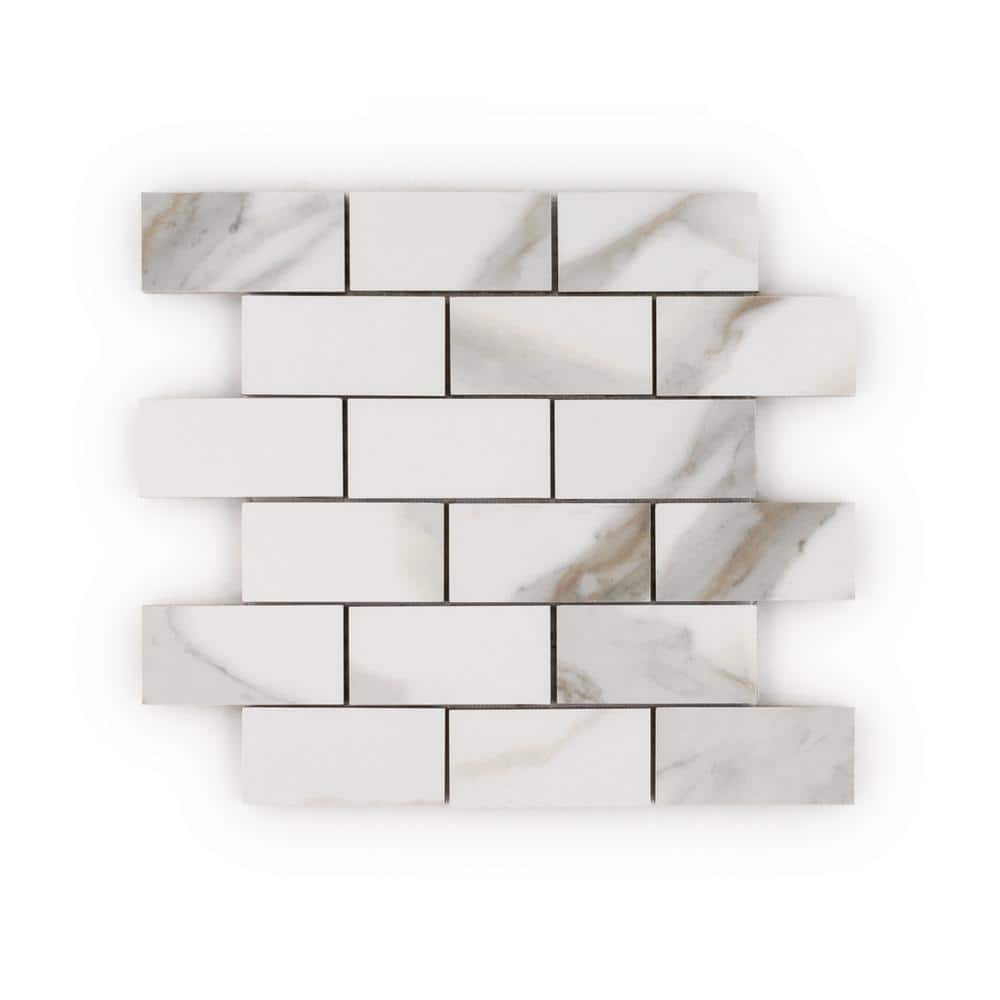 Jeffrey Court 2 x 4 Subway Calacatta Gold/White 11.625 in. x 11.625in ...
