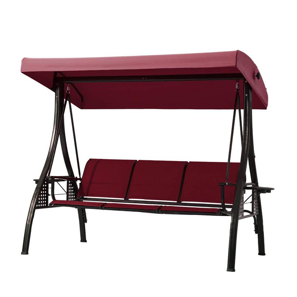 3 Seat Metal Square Tube A Outdoor Patio Swing with Textile Backrest, 2 ...
