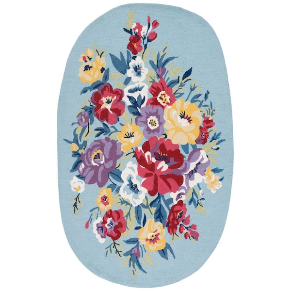 SAFAVIEH Chelsea 4 ft. x 6 ft. Blue/Rose Oversized Floral Oval Area Rug ...