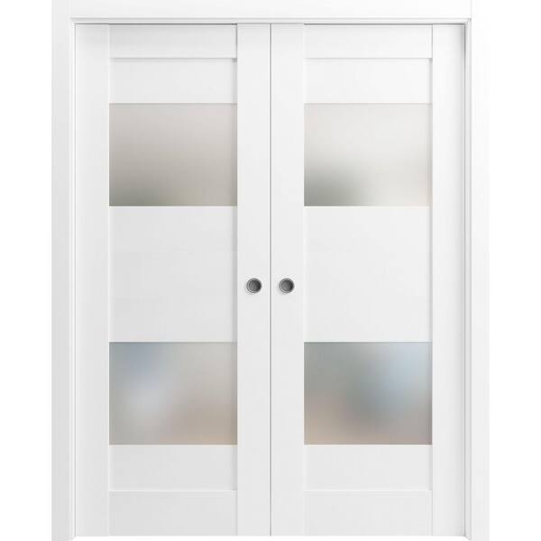 VDOMDOORS 72 in. x 80 in. 2 Panel White Finished Solid MDF Sliding Door ...