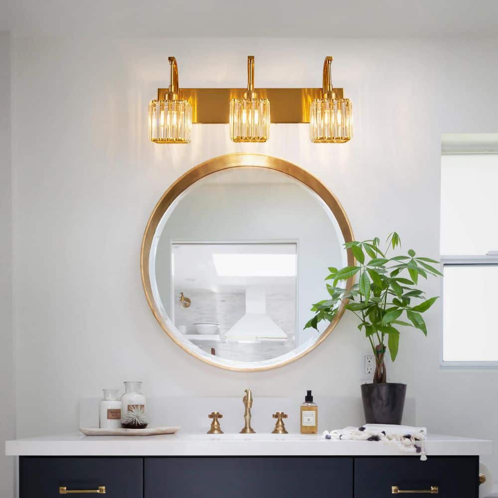 ZHLWIN Home Lighting 23.62 in. 3-Light Gold Square Vanity Lights with ...