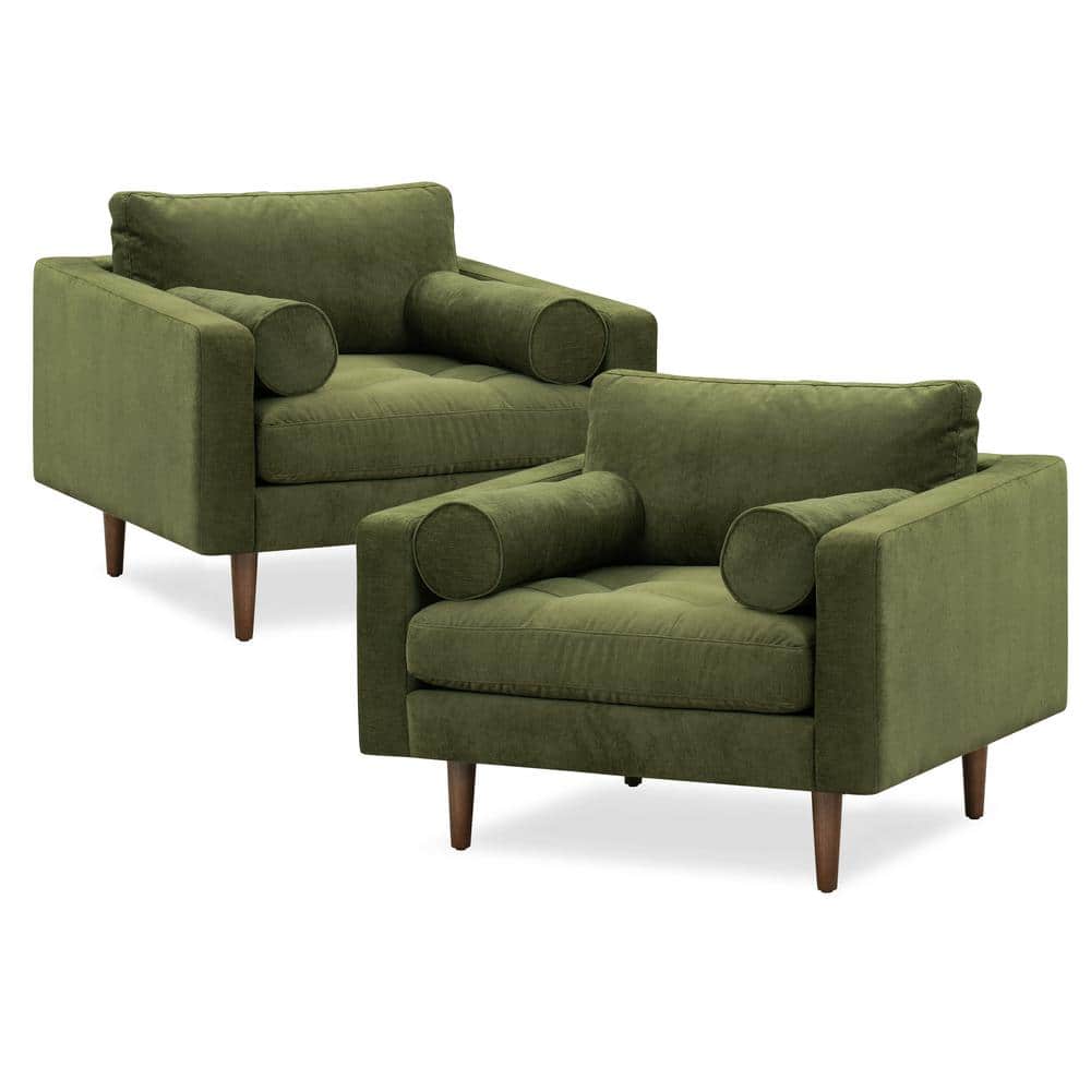Poly and Bark Napa Fabric Lounge Arm Chair in Distressed Green Velvet ...