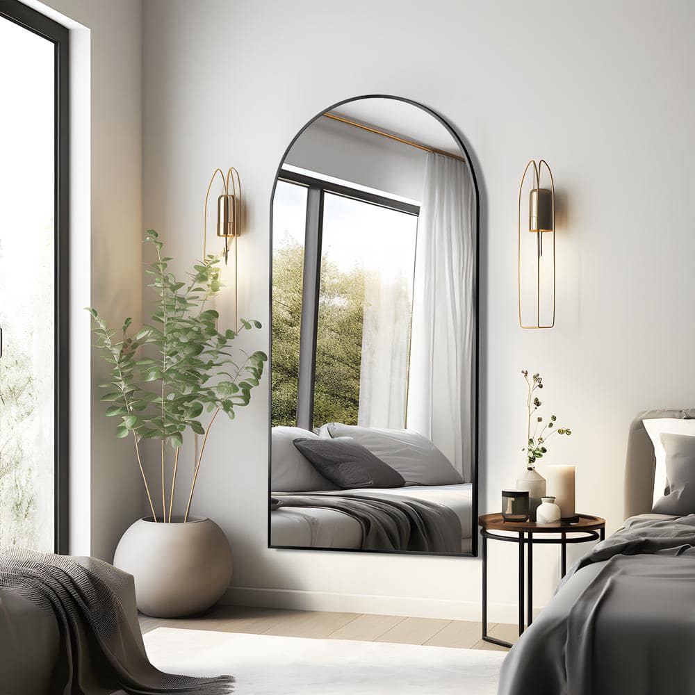 Dovelina 21 in. W x 64 in. H Modern Arched Metal Framed Black Full ...