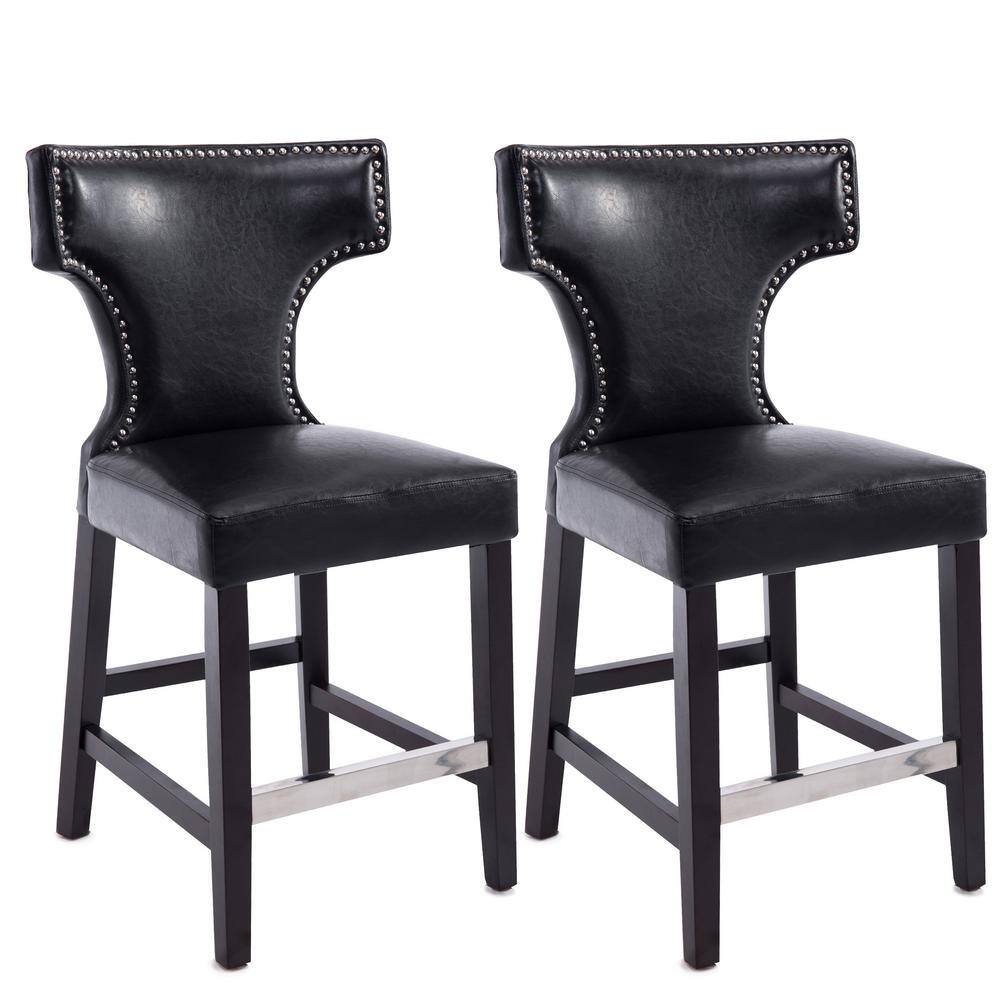 CorLiving Antonio 24.5 in. Black Bonded Leather Bar Stool (Set of 2 ...