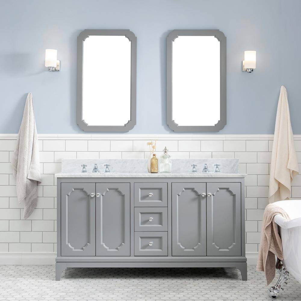 Water Creation Queen 60 in. W x 22 in. D Bath Vanity in Cashmere Grey ...