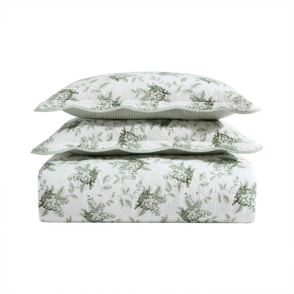 Laura Ashley Portland Floral 3-Piece Green 100% Cotton Reversible King ...