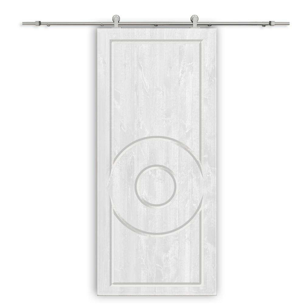 CALHOME 24 in. x 84 in. White Stained Pine Wood Modern Interior Sliding ...