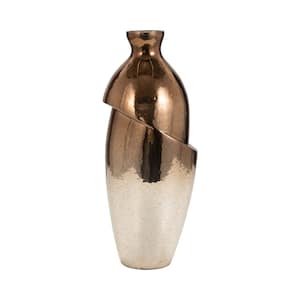 Liv & Skye 12 in. Bronze Glass Abstract with Gold Texture Decorative ...