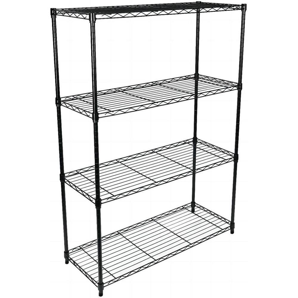 Siavonce Black Simple Deluxe Heavy Duty 4-Shelf Iron Shelving with ...